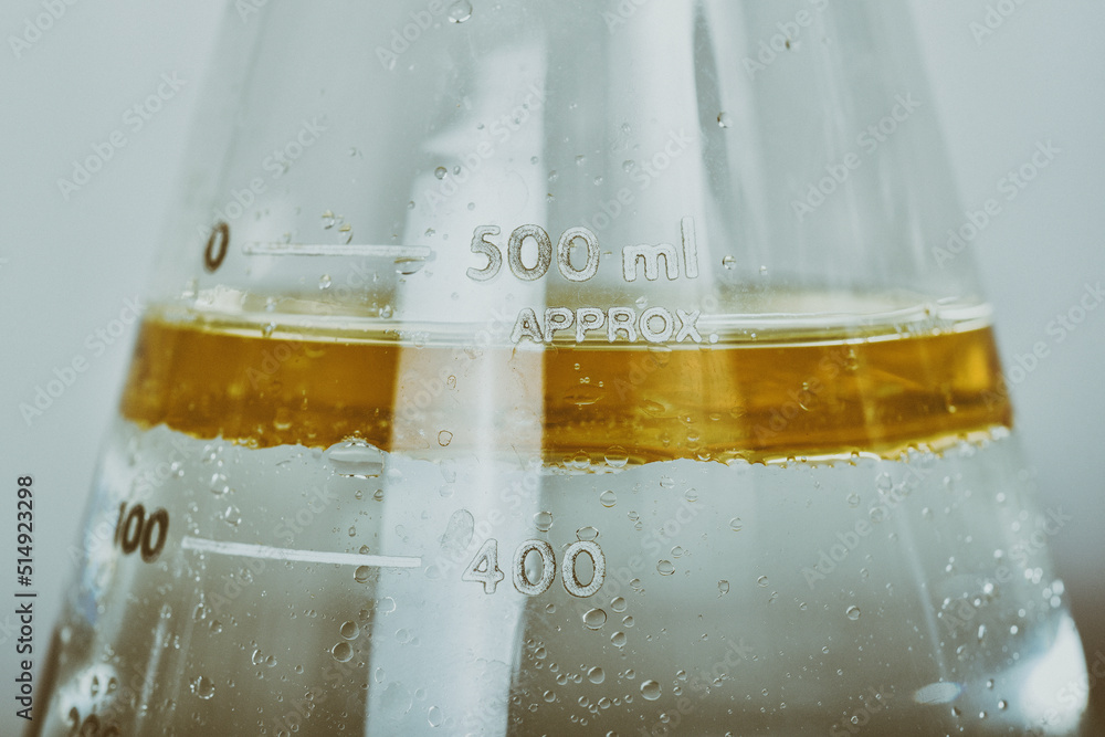 Oil in water emulsions, Oil mixing in liquid phase, Science laboratory ...
