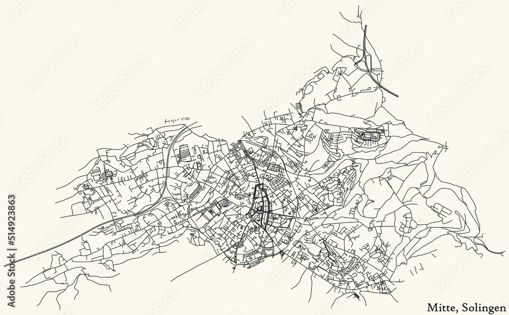 เวกเตอร์ Stock Detailed navigation black lines urban street roads map ...