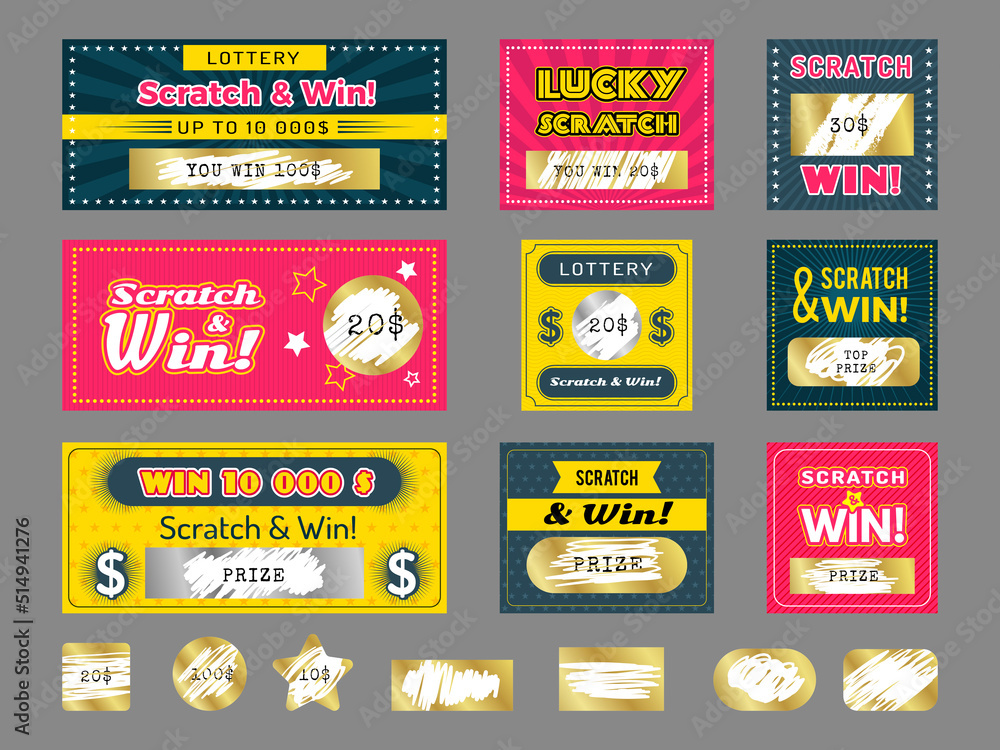 Scratching cards. Prize games cards tickets lottery templates recent ...