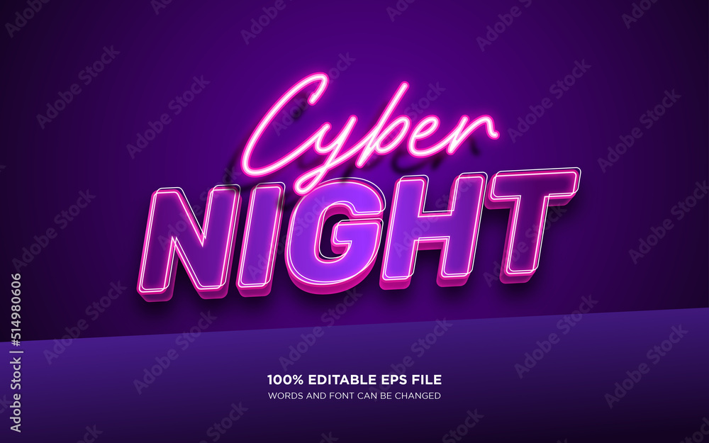 Cyber Night editable text style effect Stock Vector | Adobe Stock