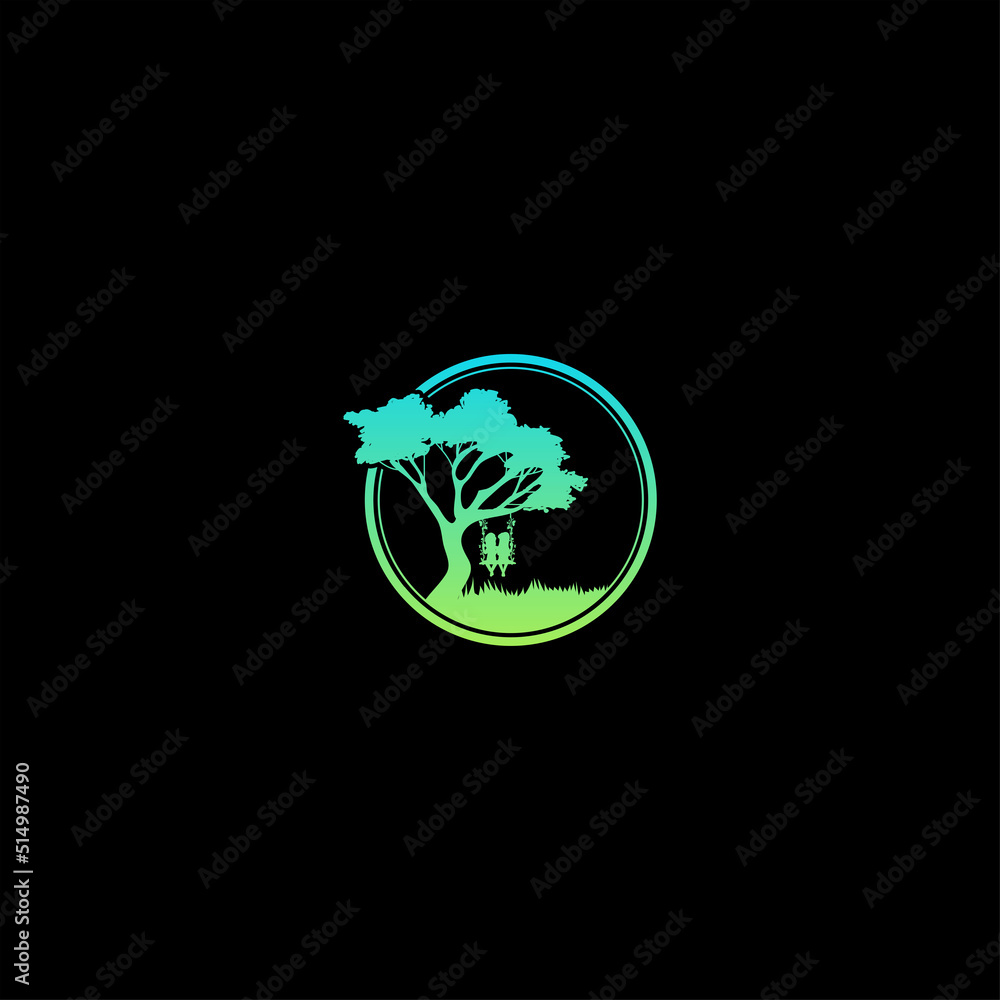 Tree Logo with swing vector illustration. Stock Vector | Adobe Stock