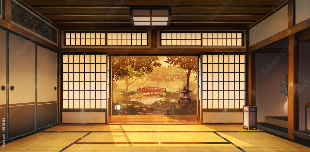 Japanese Traditional Interior - evening, 2D Anime background ...