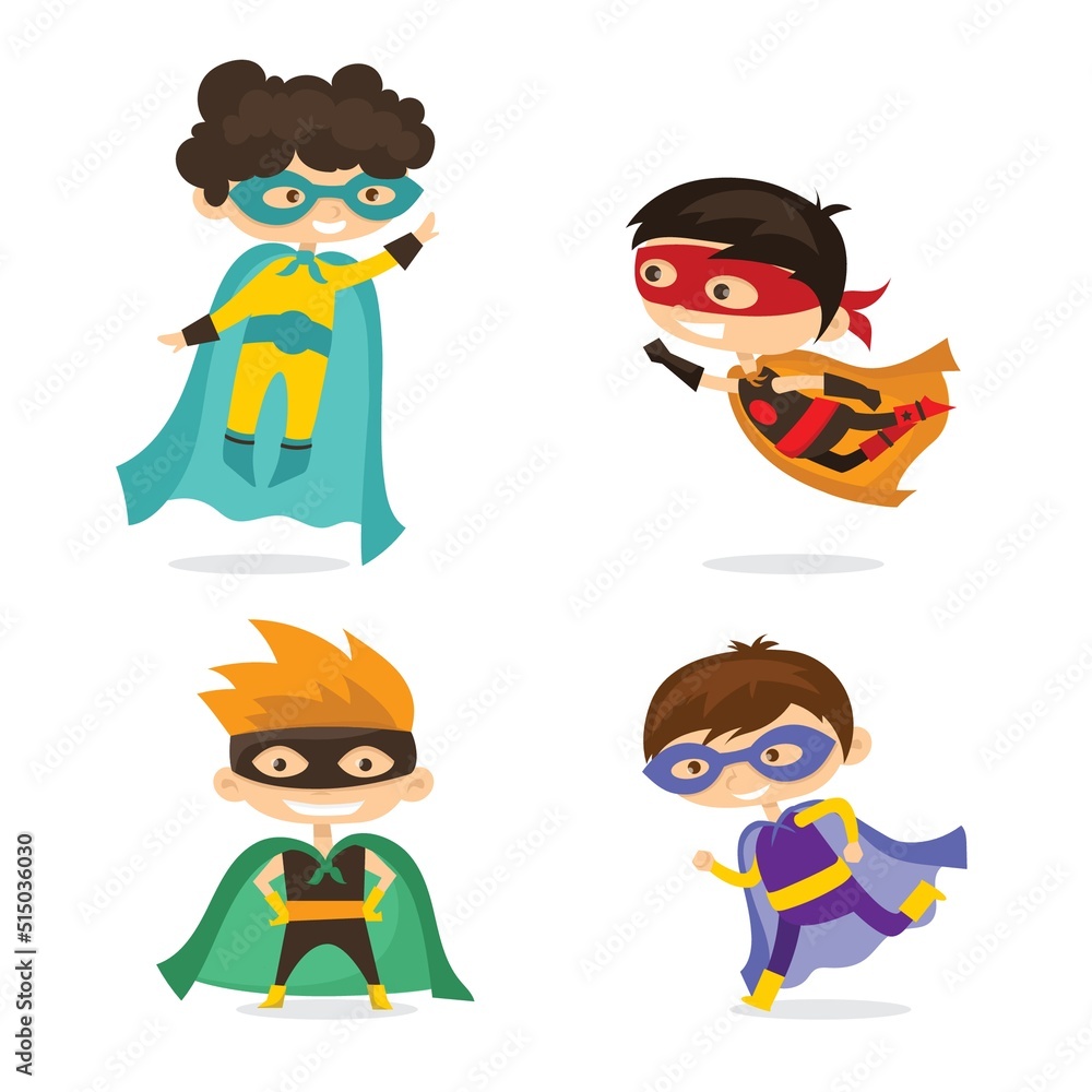 Cartoon vector illustration of Kid Superheroes wearing comics costumes ...