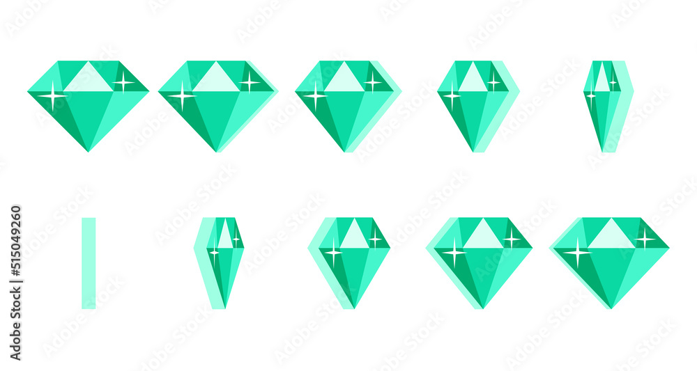 Cartoon abstract precious gemstone rotating. Animation sprite sheet ...