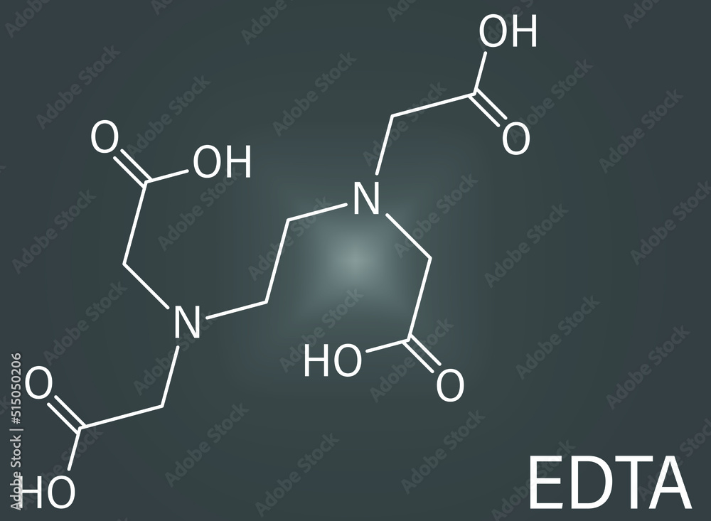 Skeletal formula of ethylenediaminetetraacetic acid or EDTA complexing ...