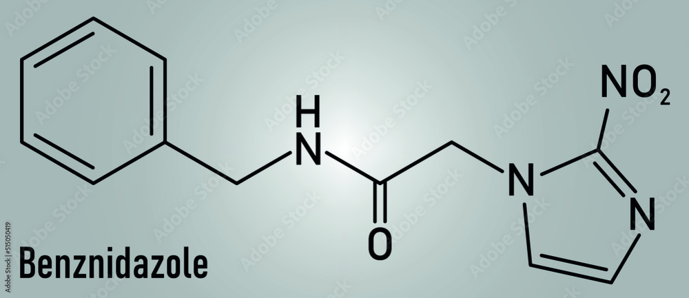 Skeletal formula of Benznidazole antiparasitic drug molecule. Used in ...