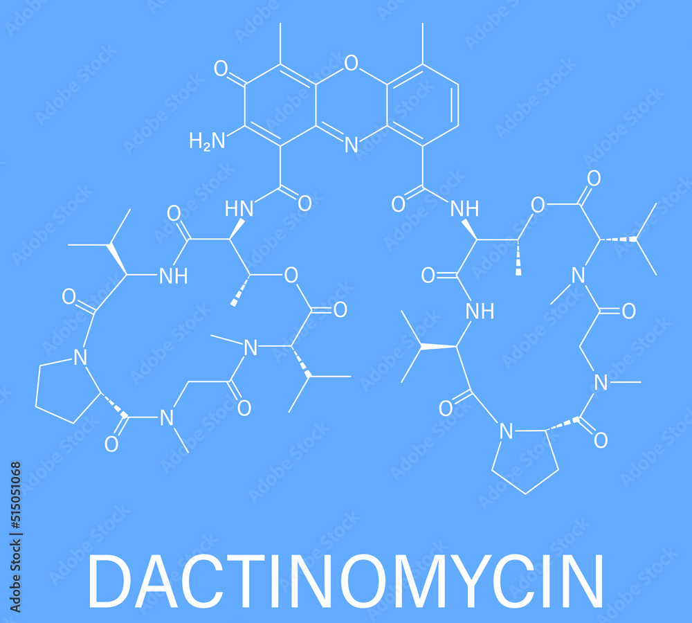 Skeletal formula of Dactinomycin cancer chemotherapy drug molecule ...