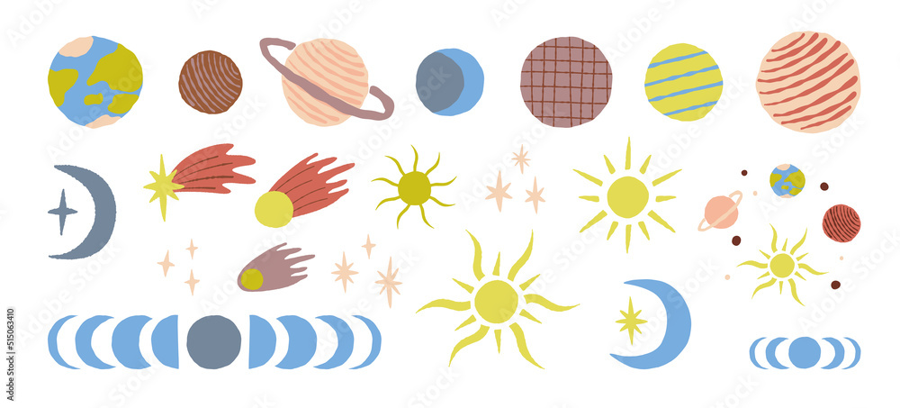 Cosmic clipart set. Space elements, Solar planetary system, Earth ...