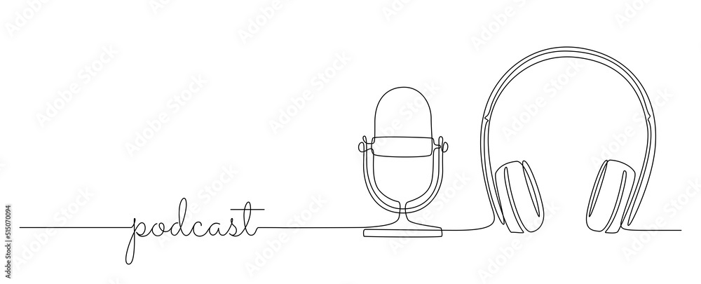 Continuous one line drawing of headphones speaker and microphone. Music ...