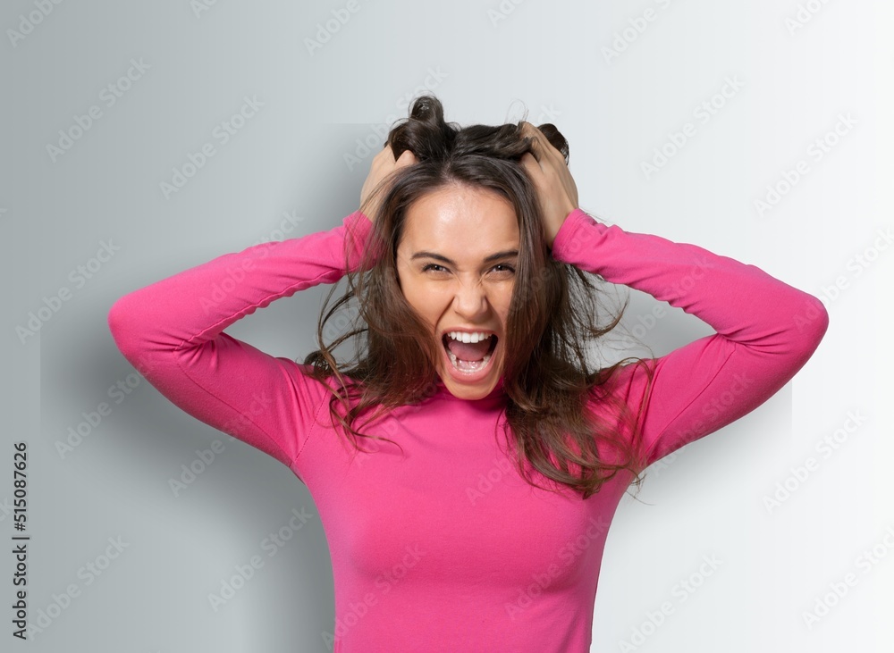 Image of shocked anxious woman in panic, worrying, standing frustrated ...