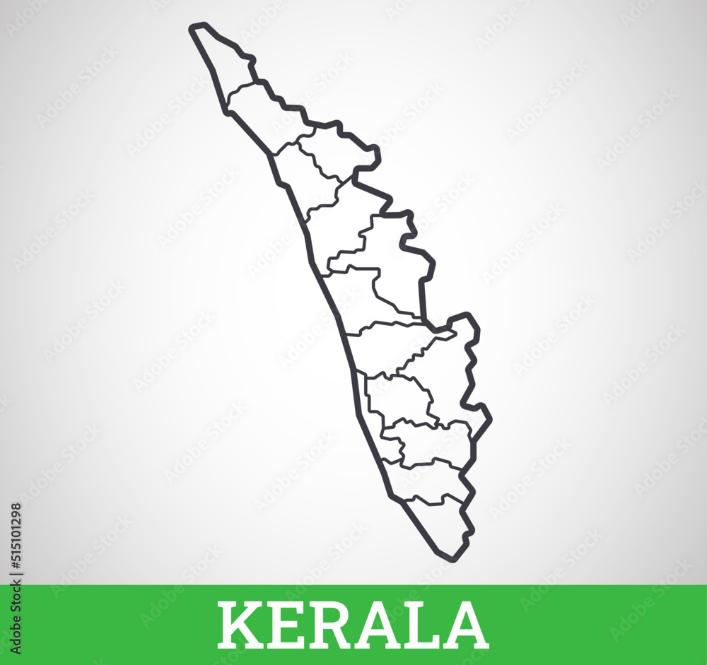 Simple outline map of Kerala, India. Vector graphic illustration. Stock ...