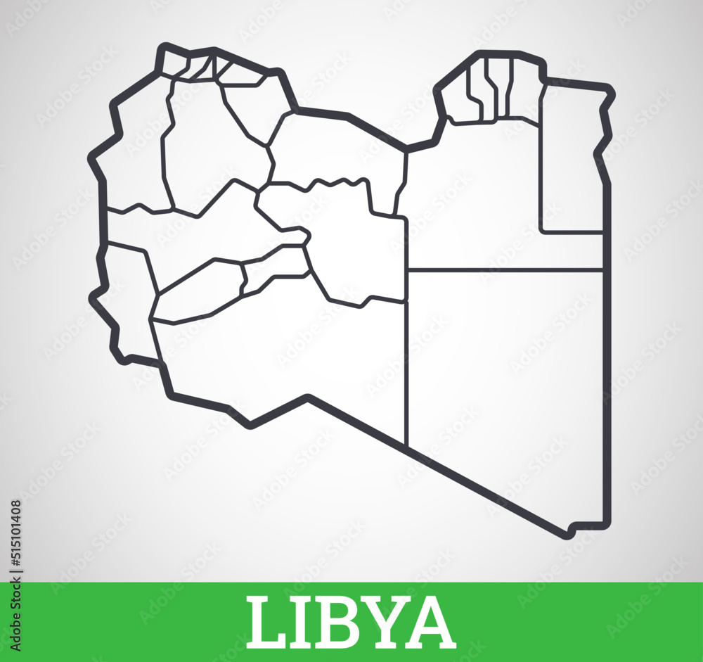 Simple outline map of Libya with regions. Vector graphic illustration ...