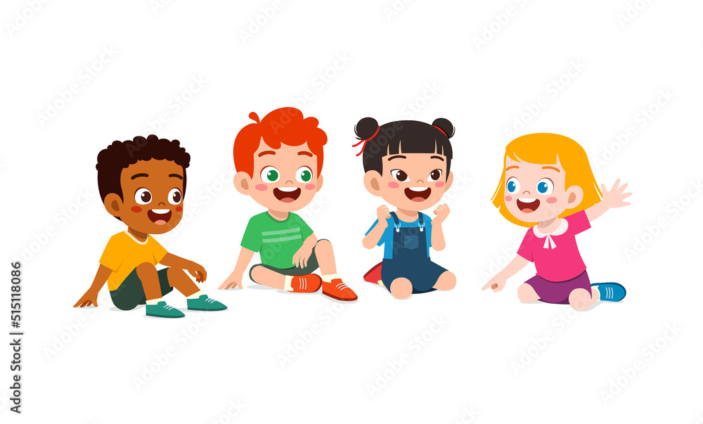 little kids sit together with friend on the floor Stock Vector | Adobe ...