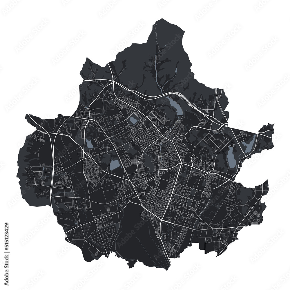 Suwon vector map. Detailed black map of Suwon city poster with streets ...