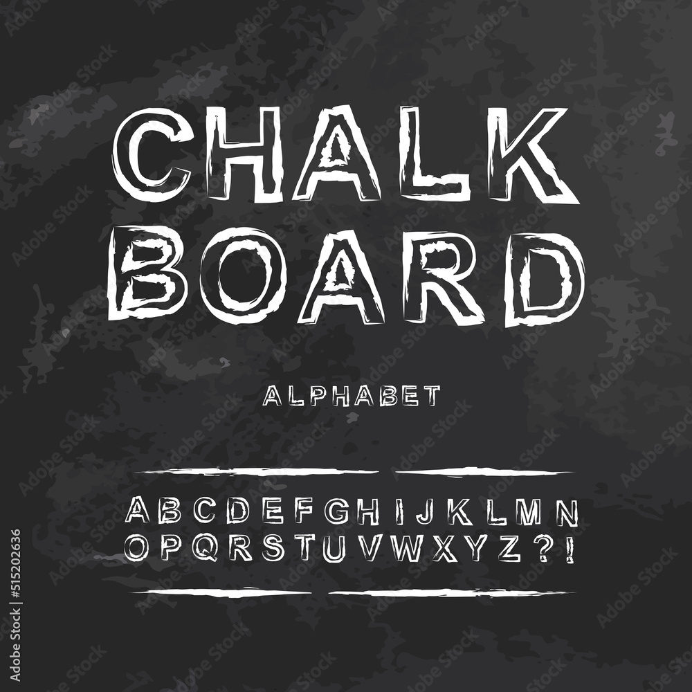 Vector chalk style alphabet isolated letters on textured blackboard ...