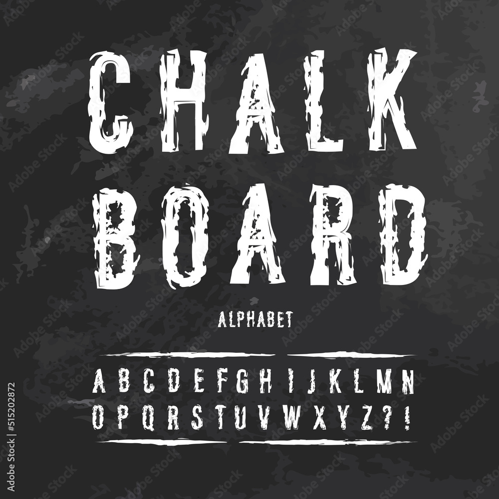 Vector chalk style alphabet isolated letters on textured blackboard ...