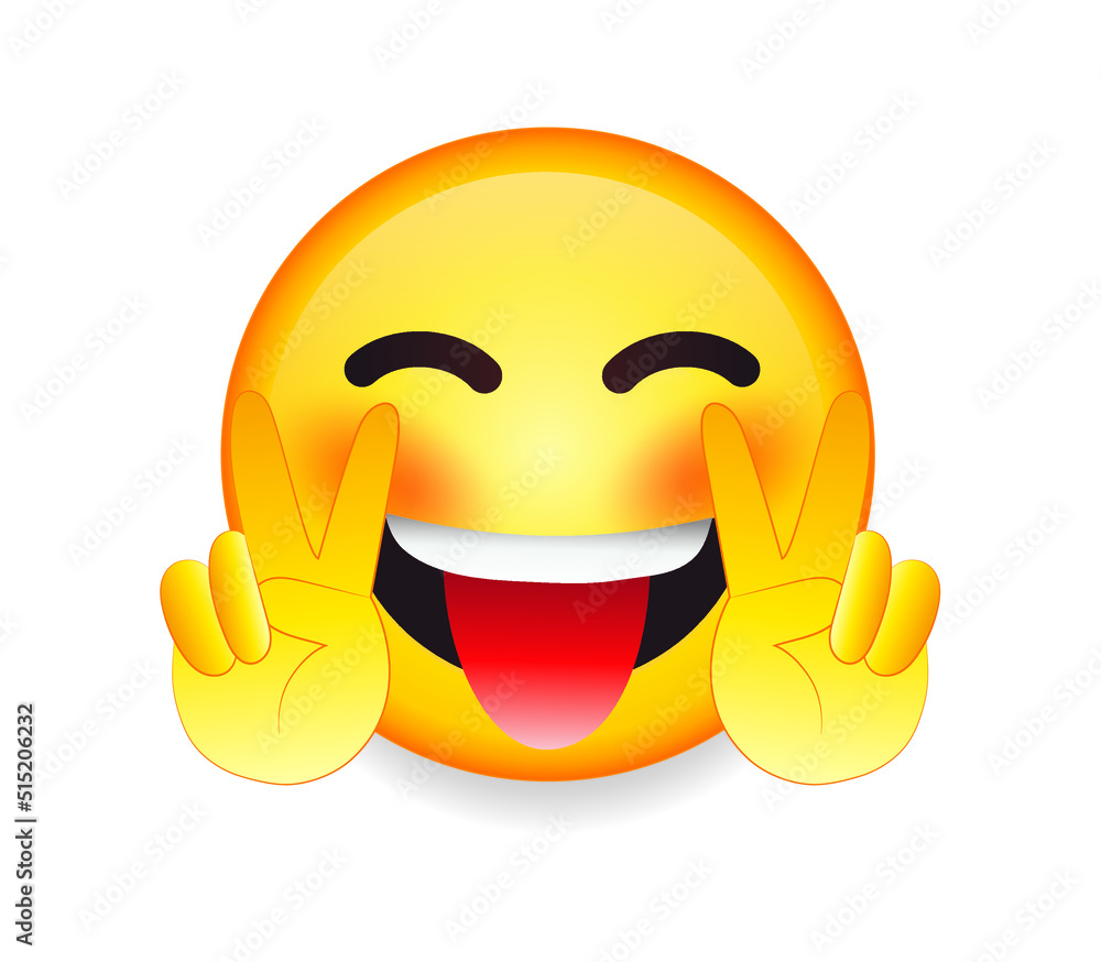 High quality emoticon on white background. Peace sign emoticon. Happy ...