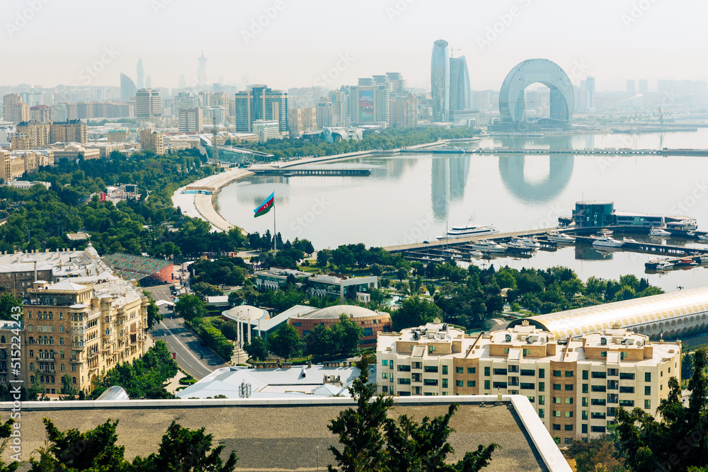 Panoramic view of Baku - the capital of Azerbaijan located by the ...