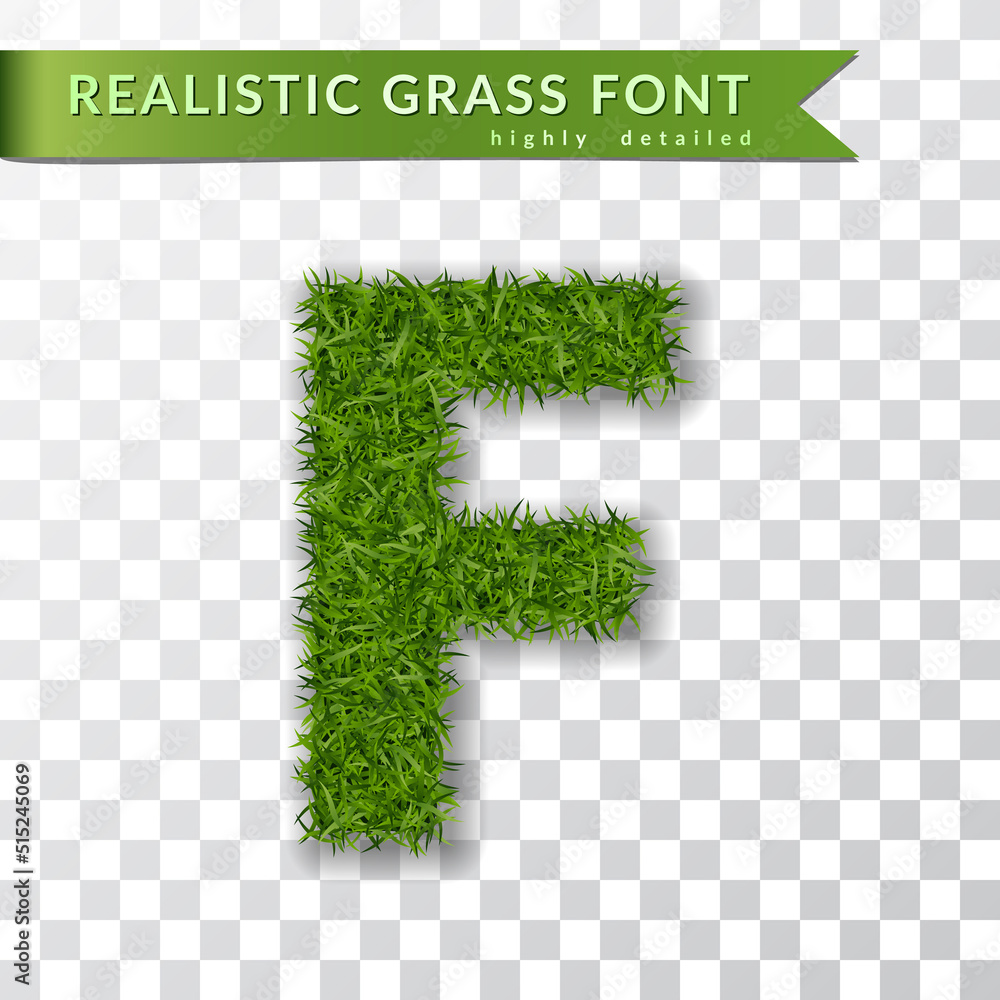Grass letter F, alphabet 3D design. Capital letter text. Green font ...