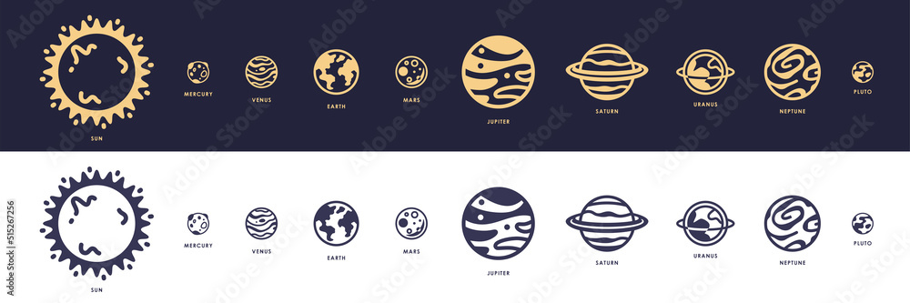Solar system. Planets set. Planet Earth and sun icon. Space background ...