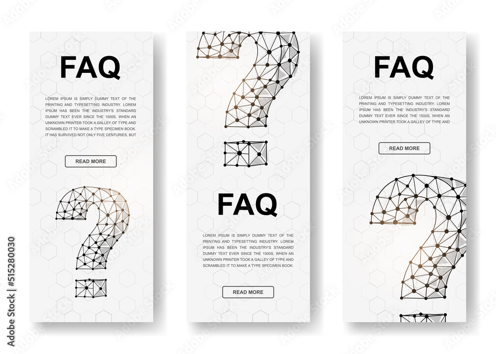 Set of three Question mark polygonal vertical banners. 3d FAQ low poly ...