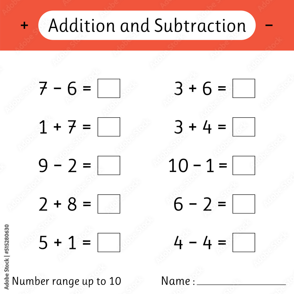 Addition and Subtraction. Number range up to 10. Mathematics. Math ...