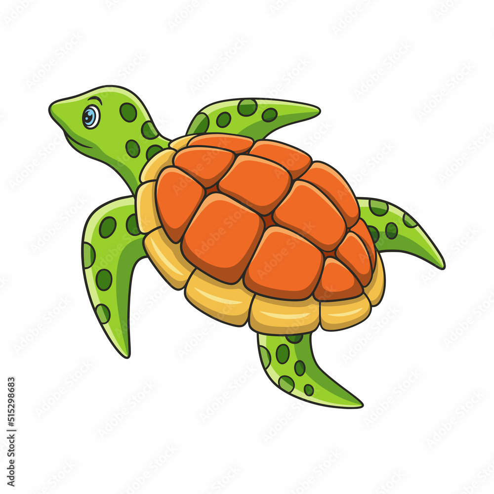 cartoon illustration turtles are swimming in the sea with some coral ...