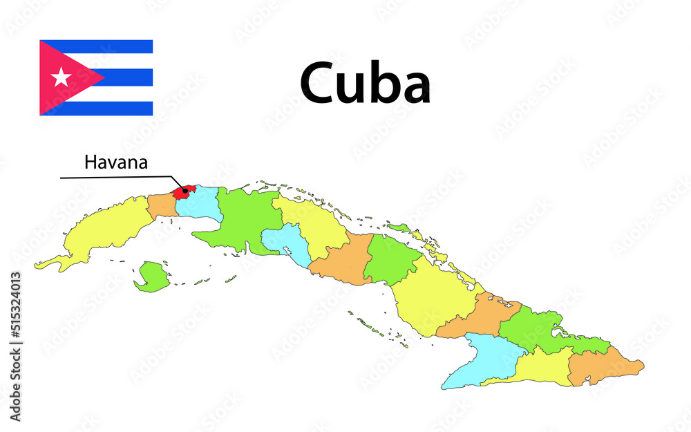 Map with borders and flag of Cuba. Stock Vector | Adobe Stock
