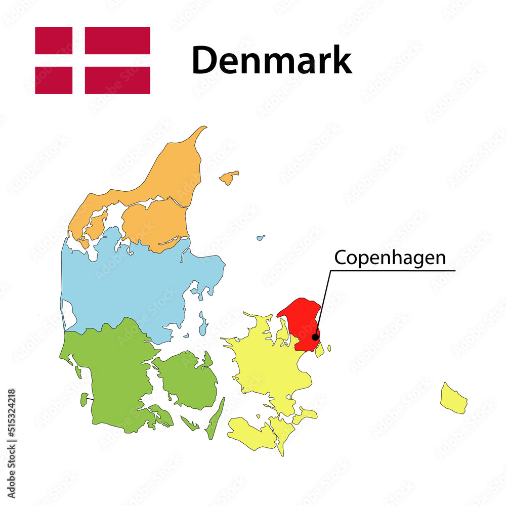 Map with borders and flag of Denmark. Stock Illustration | Adobe Stock