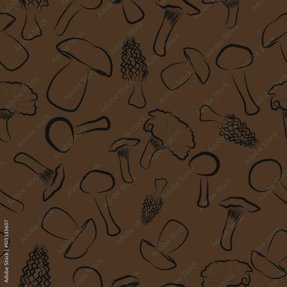 Seamless vector pattern with edible mushrooms. Hand drawn doodles in ...