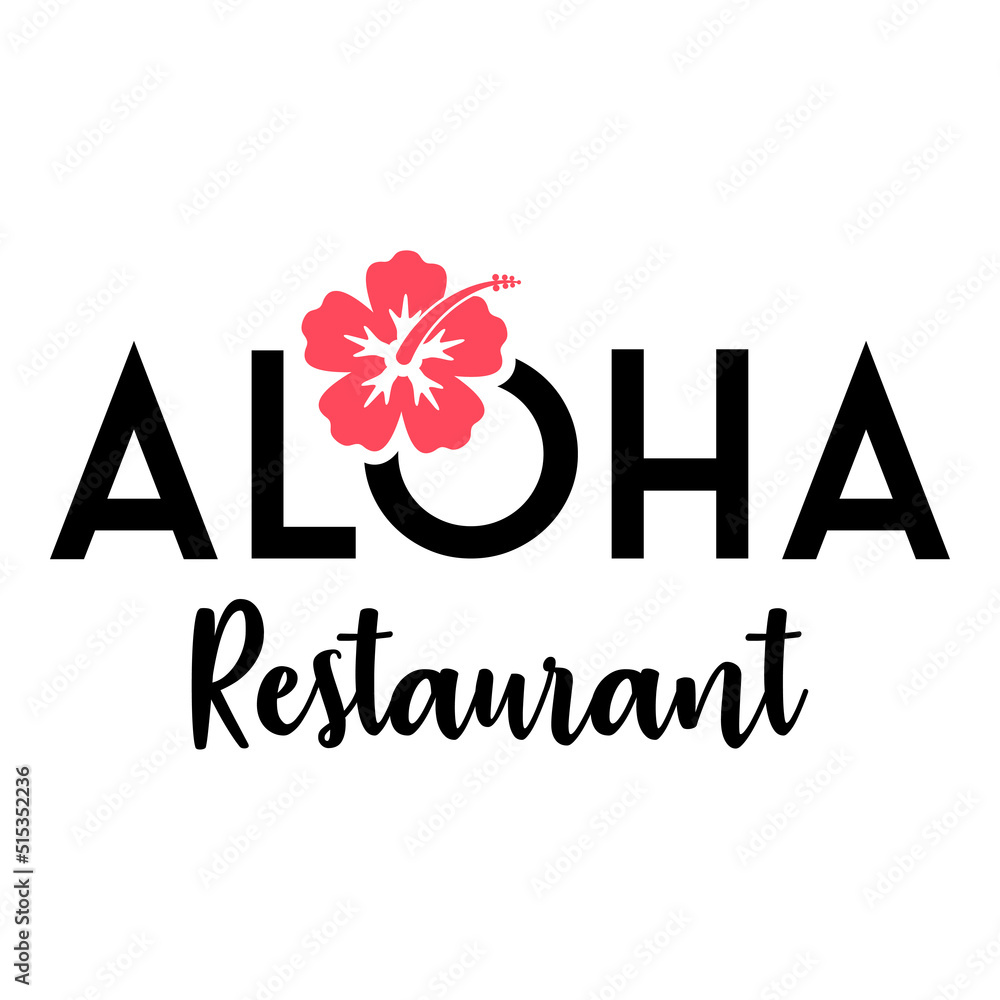 Banner con texto manuscrito Aloha Restaurant con silueta de flor de ...