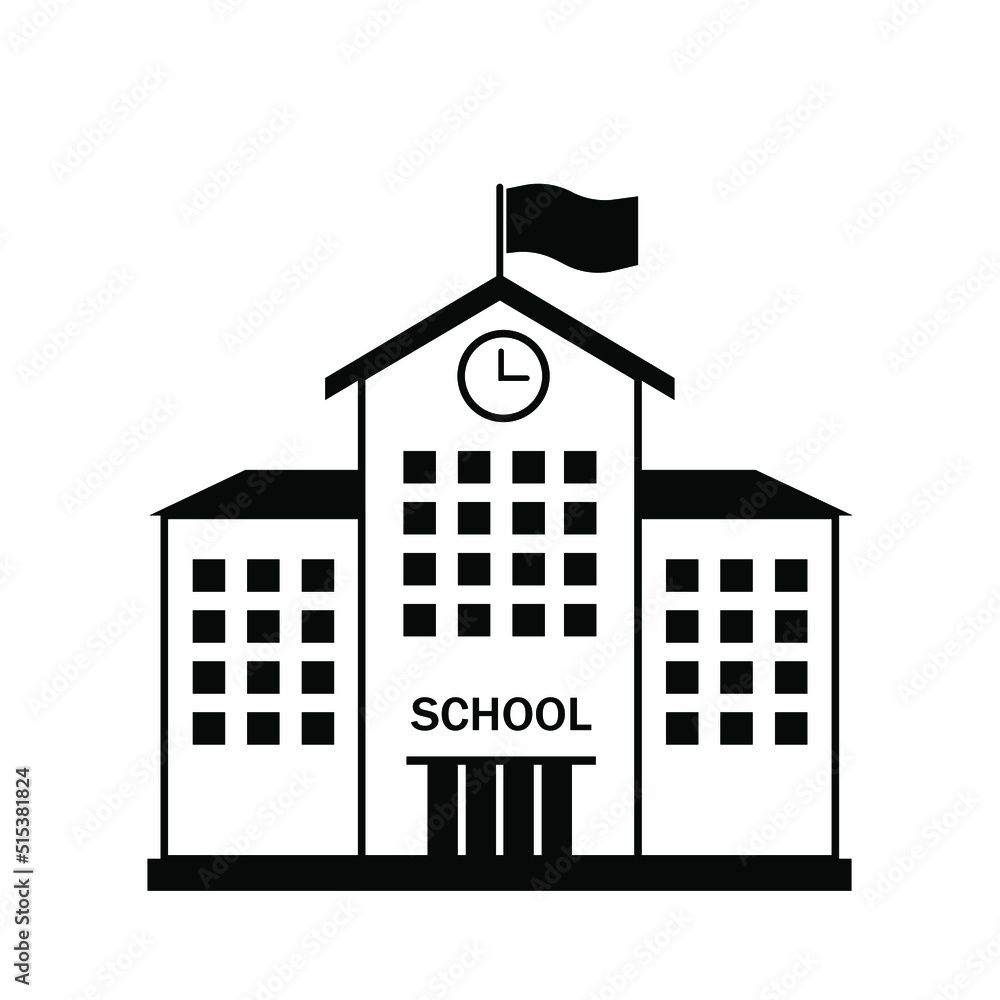 Vektor School icon. Flat vector illustration isolated on white background.High school building ...