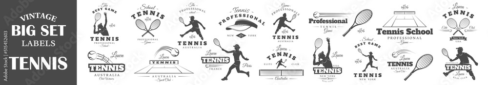 Set of vintage tennis labels. Posters, stamps, banners and design ...