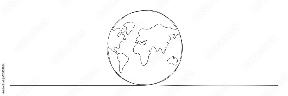 Earth globe continuous line art drawing. World map contour drawn symbol ...