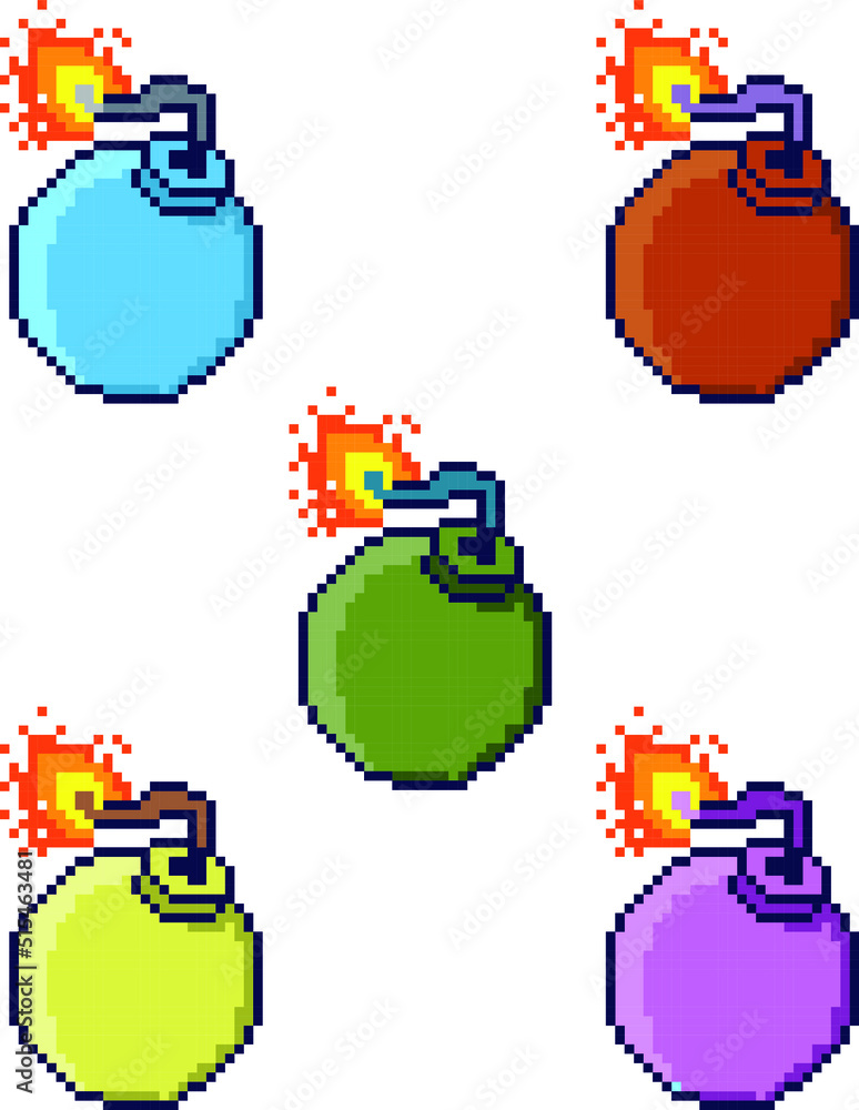 Bomb pixel art set. explosion pixel art minecraft. Stock Vector | Adobe ...