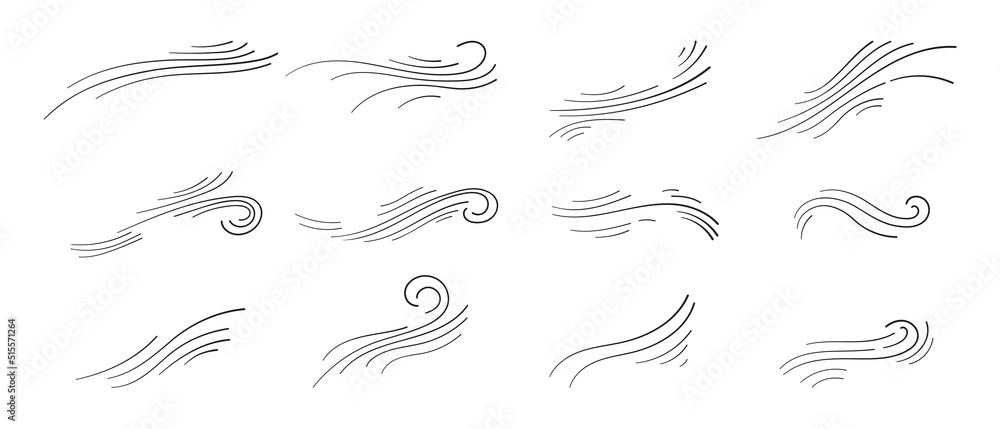 Doodle blowing wind. Hand drawn air wave icon. Outline wind movement ...