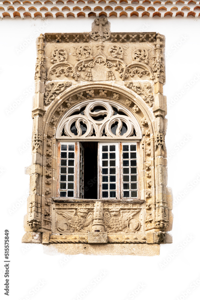 Manueline gothic window from the 16th century on the facade of a ...