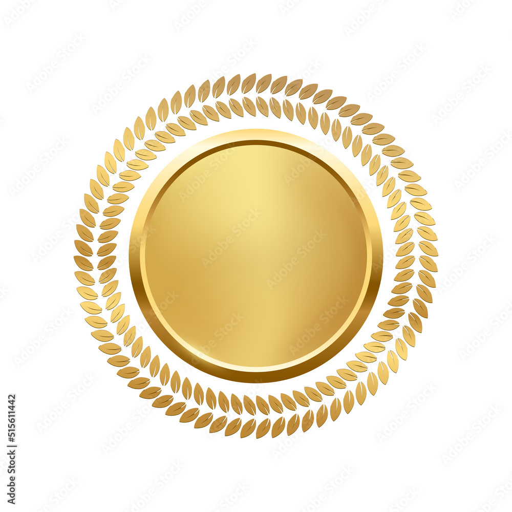 3d gold medallion and circular decoration from laurel leaves vector ...