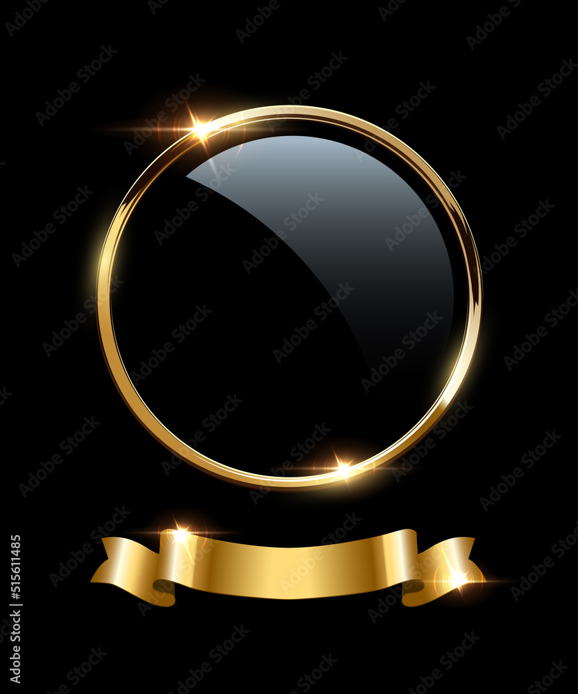 Gold circle frame and ribbon with shine and sparkle light effect, 3d ...