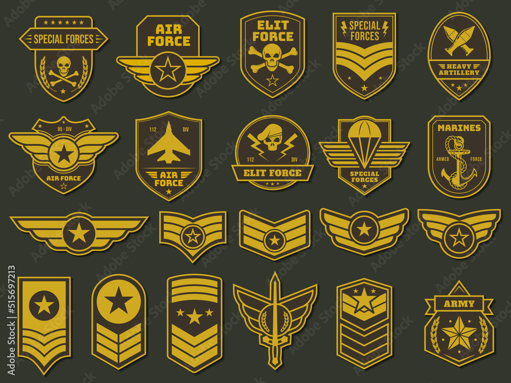 Vector de Stock Army badges. Military units emblems, soldier patches ...