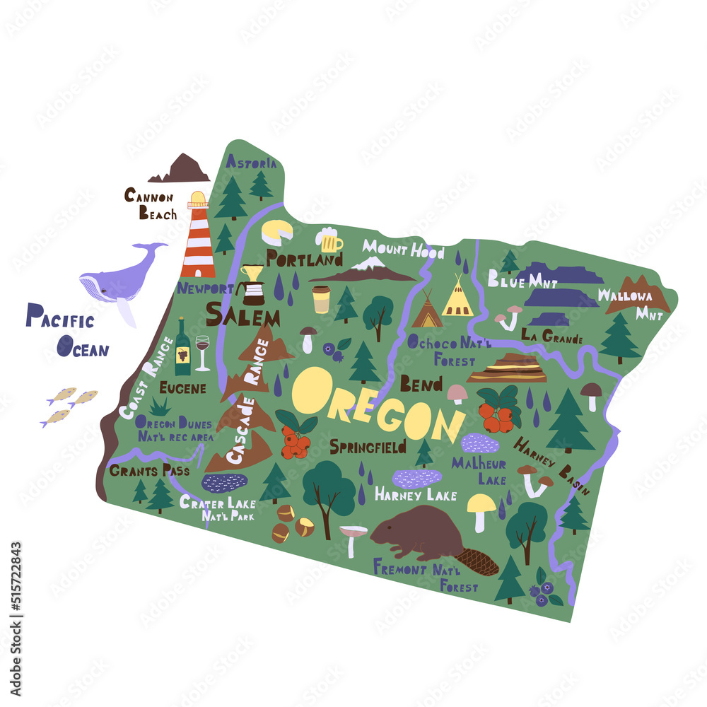 Oregon infographic flat hand drawn vector illustration. American state ...