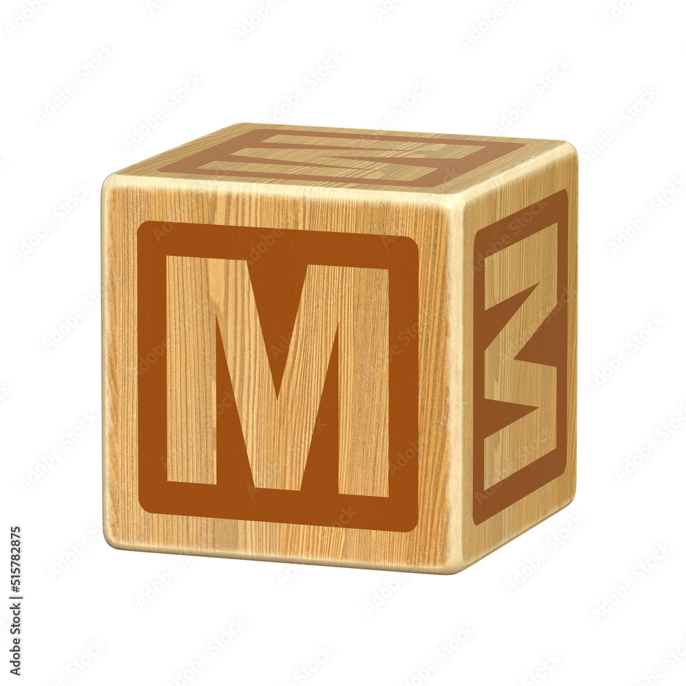 Stock-Illustration „Letter M, Wooden Blocks font for Toddlers, Wood ...