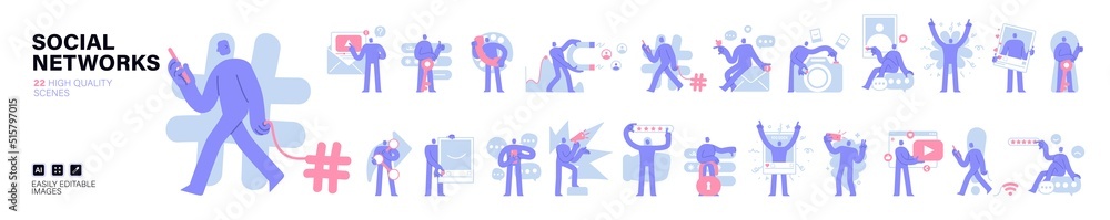 Mega set with scenes for social network. Business Concept illustrations ...