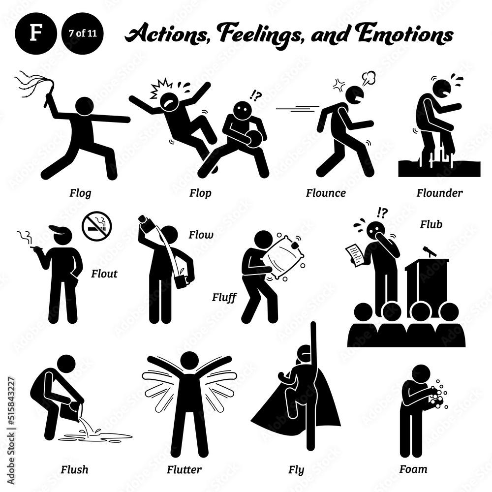 Stick figure human people man action, feelings, and emotions icons ...