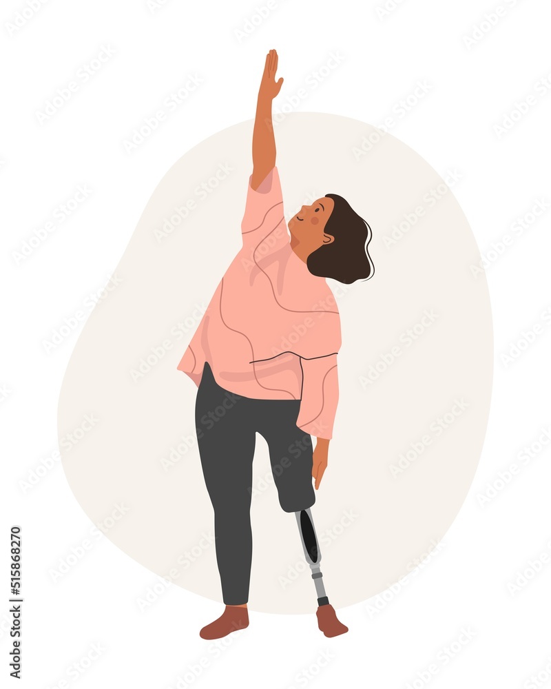 Disabled Woman living full life. A Woman doing Yoga thanks to a modern ...