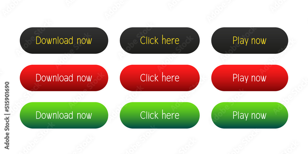 Download now, click here, play now. Set of buttons. Vector clipart ...