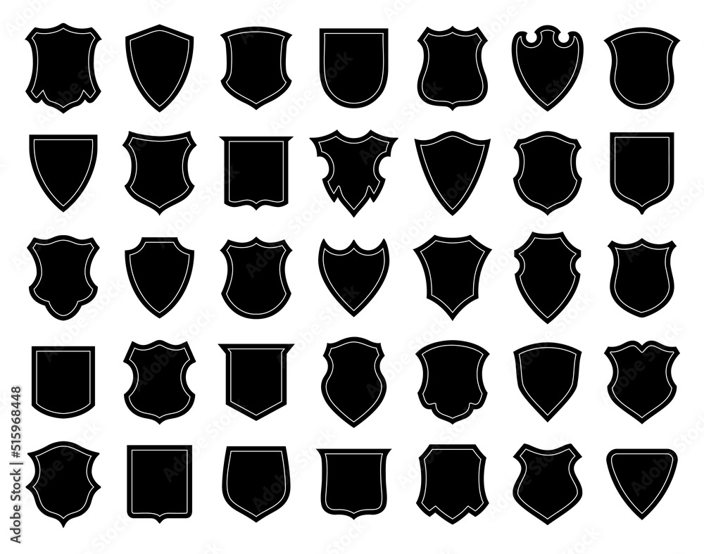 Shields set. Collection of security shield icons with contours. Police ...