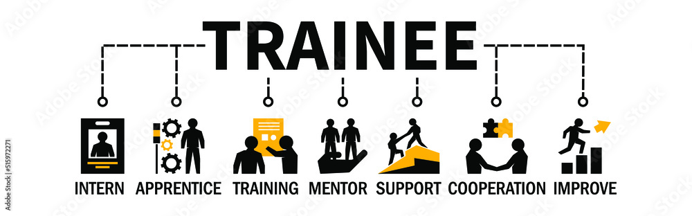 Trainee Banner Web Concept with Intern Apprentice Cooperation Training ...