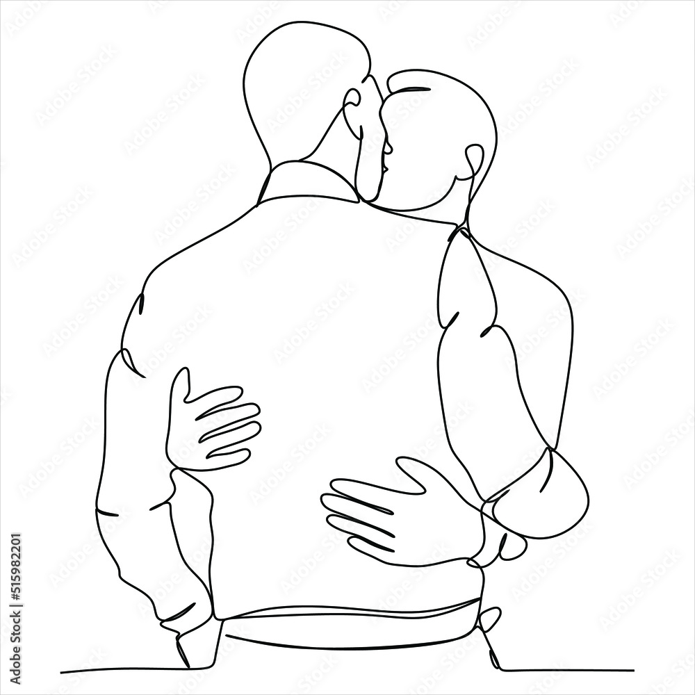 Hand drawn couple line art vector illustration. Man kiss sketch. Happy ...