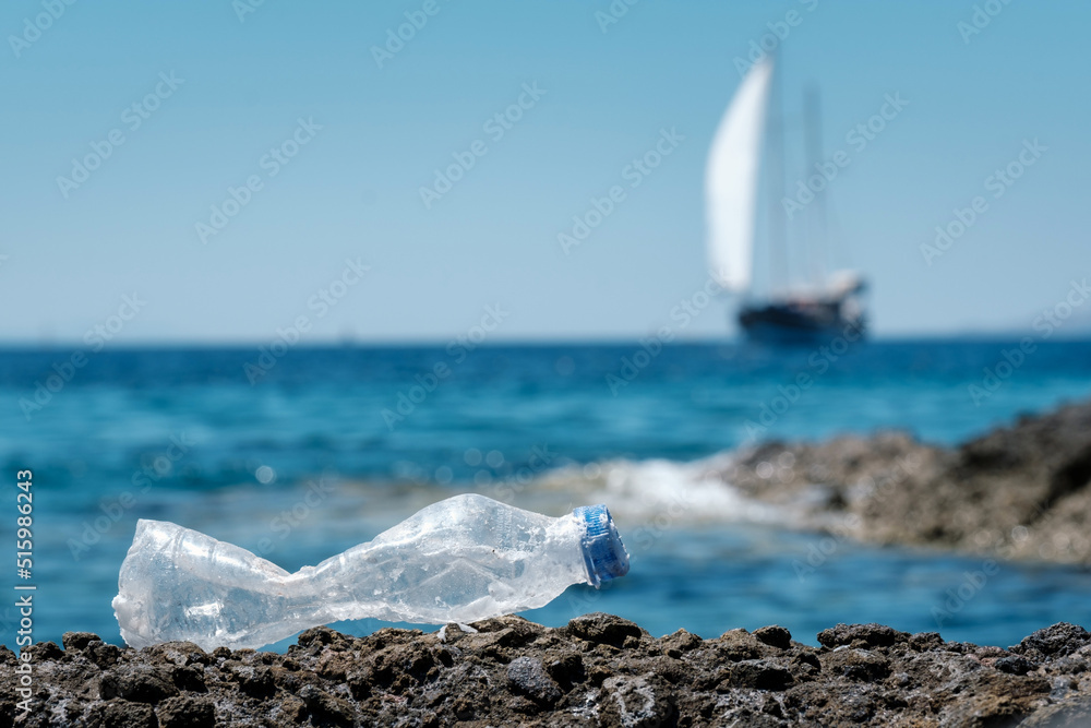 Trash, plastic, garbage, bottle, environmental pollution on the beach ...